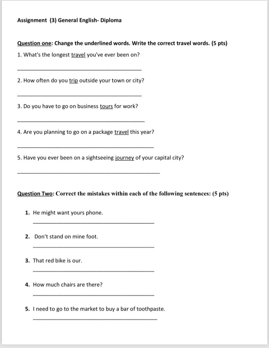 Solved Assignment (3) ﻿General English- ﻿DiplomaQuestion | Chegg.com