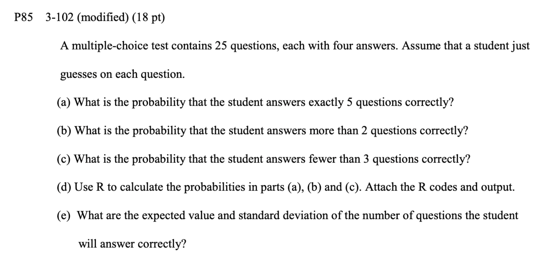 Solved 3-102 (modified) (18 pt) A multiple-choice test | Chegg.com