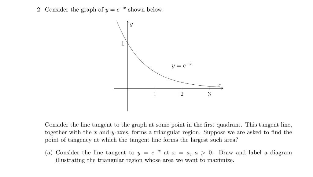 Solved 2. Consider the graph of yr e-* shown below. y 1 y = | Chegg.com