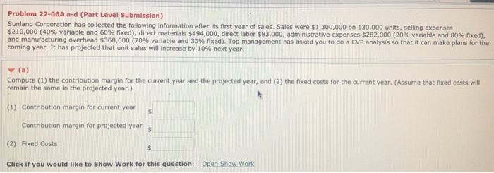 Solved Problem 22-06A a-d (Part Level Submission) Sunland | Chegg.com