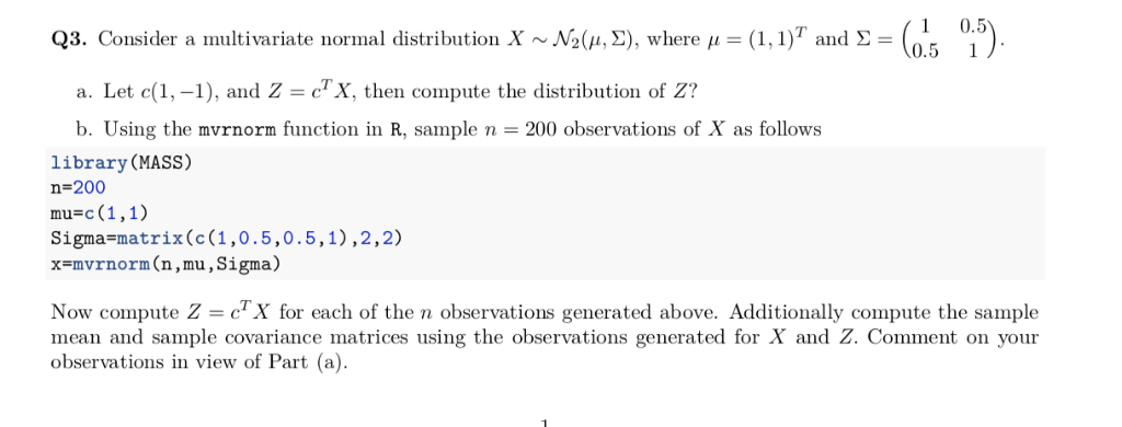Solved 0.5 Q3. Consider a multivariate normal distribution | Chegg.com