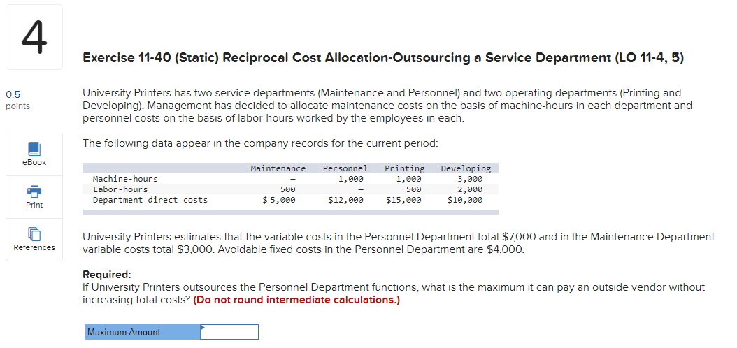 Solved Exercise 11-40 (Static) Reciprocal Cost | Chegg.com