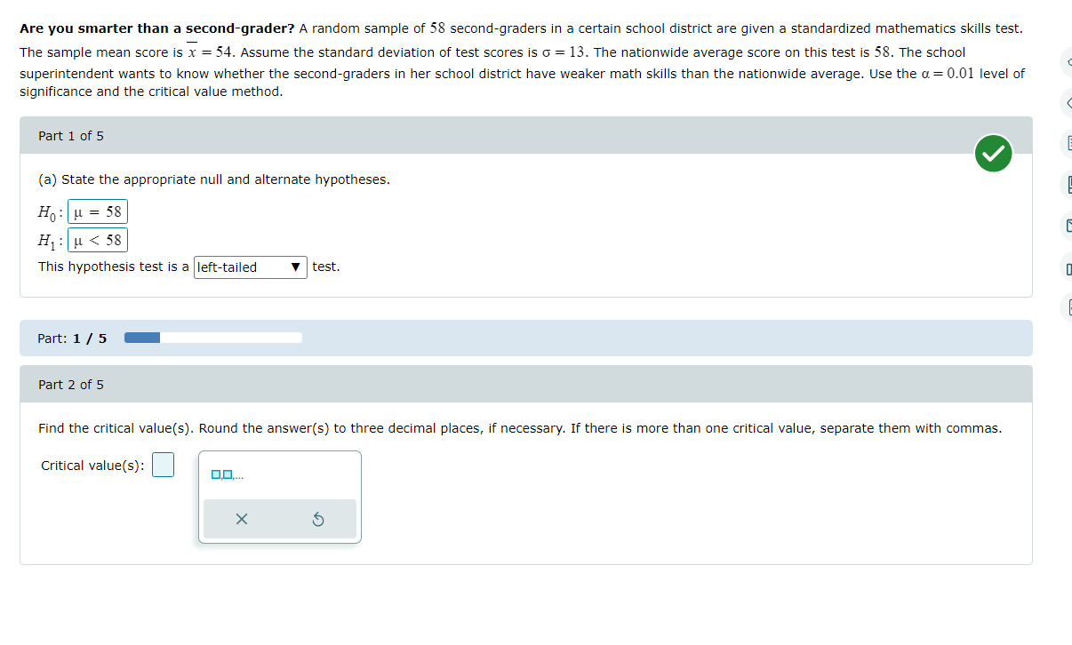 Solved A random sample of 58 second-graders in a certain | Chegg.com