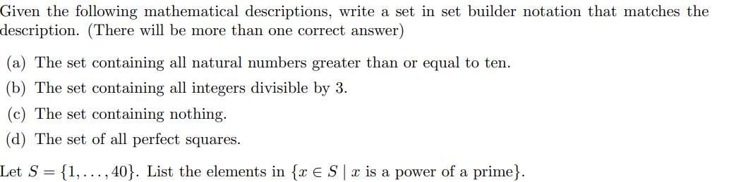 Solved Given the following mathematical descriptions, write | Chegg.com
