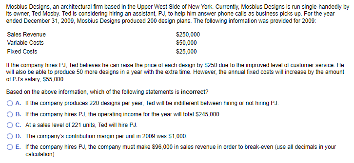 [Solved]: Mosbius Designs, an architectural firm based in
