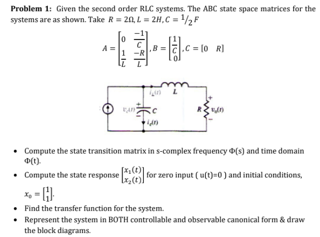 Solved Problem 1: Given the second order RLC systems. The | Chegg.com