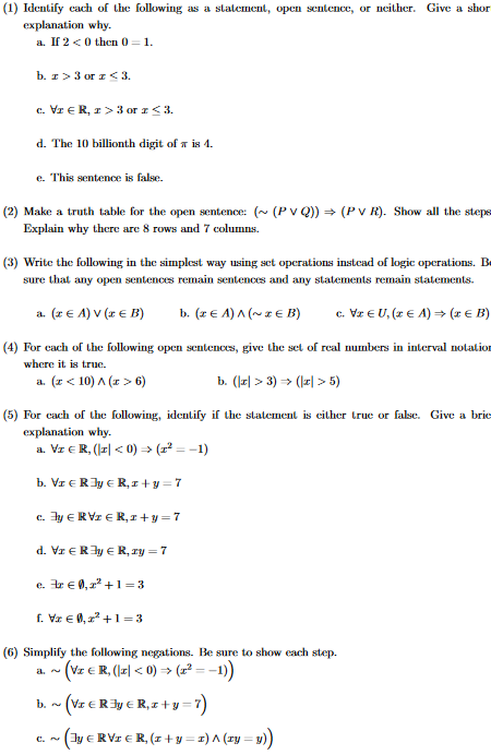Solved (1) Identify each of the following as a statement, | Chegg.com
