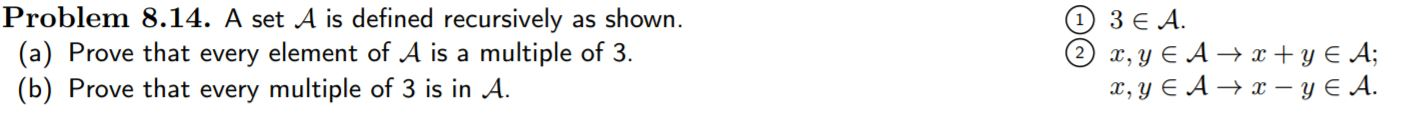 Solved * 3 EA. Problem 8.14. A set A is defined recursively | Chegg.com