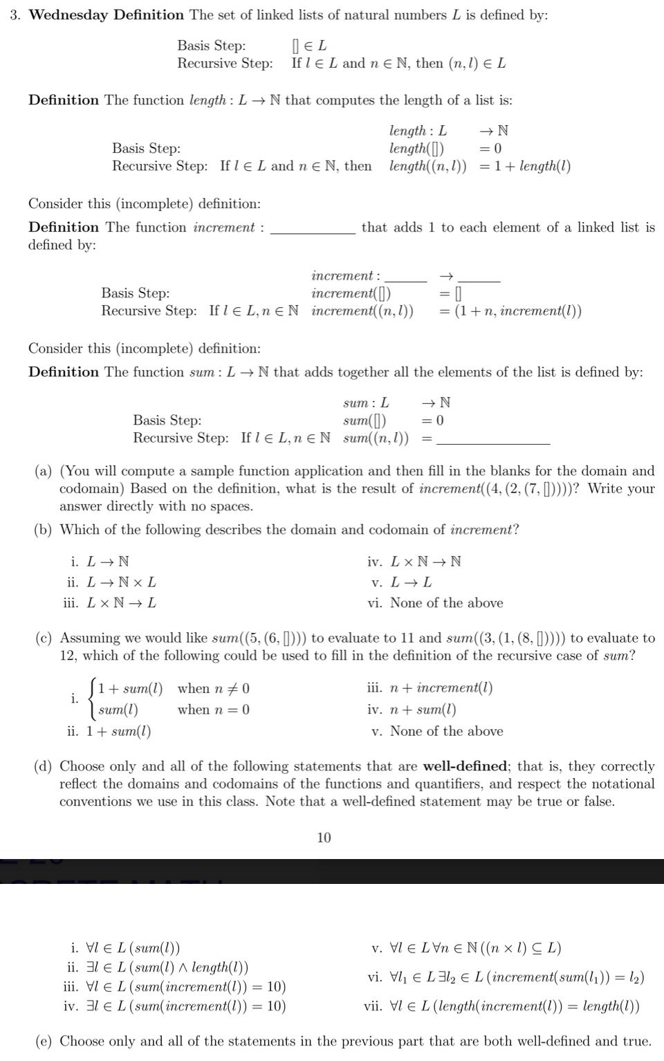 3. Wednesday Definition The set of linked lists of | Chegg.com