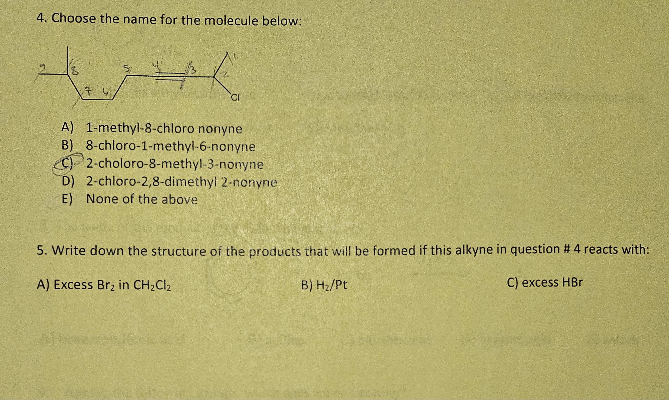 Solved by an EXPERT Choose the name for the molecule below:A#4 ﻿reacts | Chegg.com
