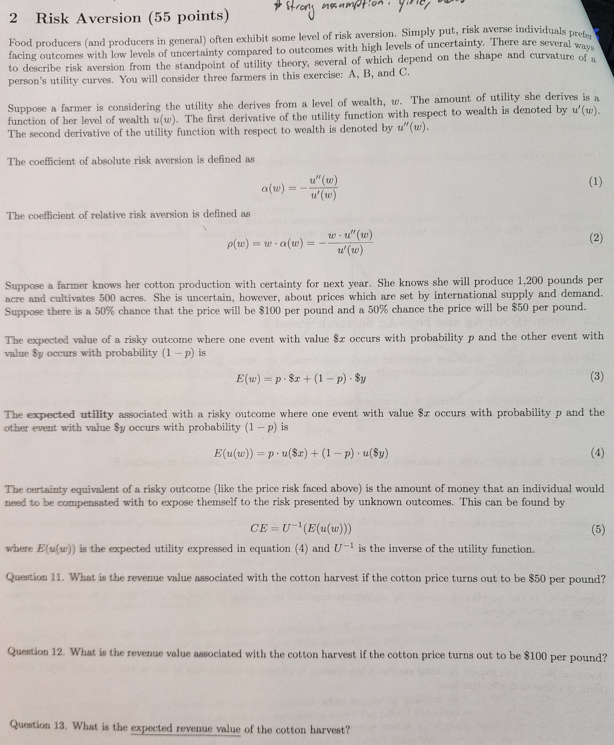 2 Risk Aversion (55 points) Food producers (and | Chegg.com