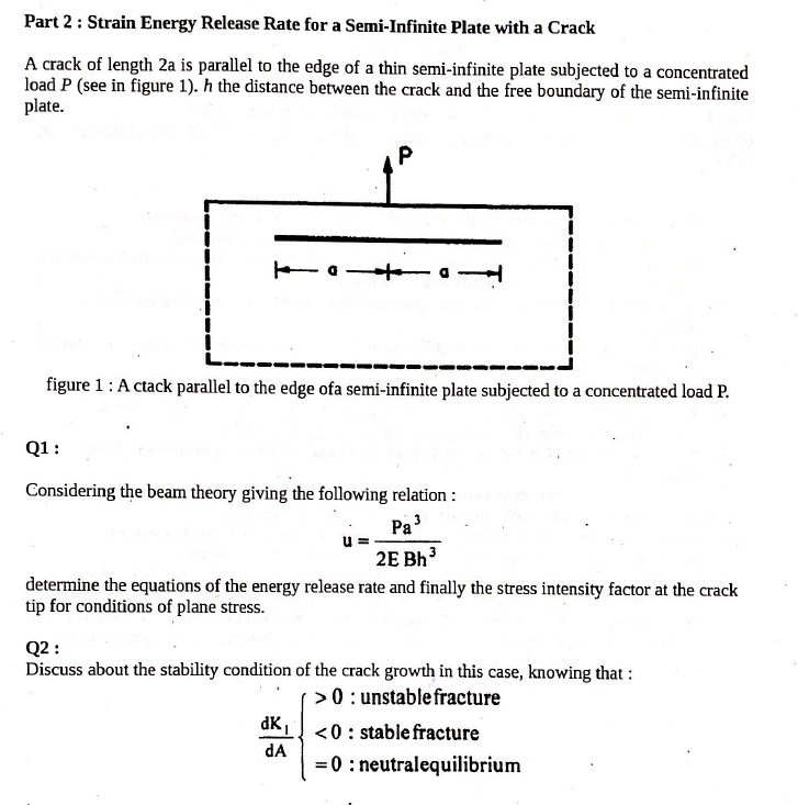 Solved Part 2 : Strain Energy Release Rate for a | Chegg.com