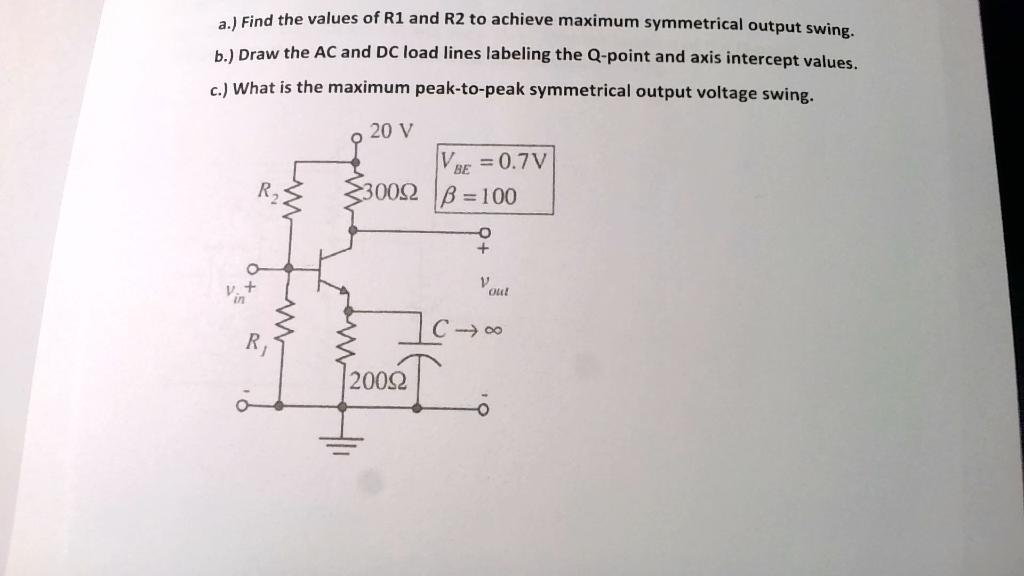 Solved For the amplifier shown below: a.) find the values | Chegg.com