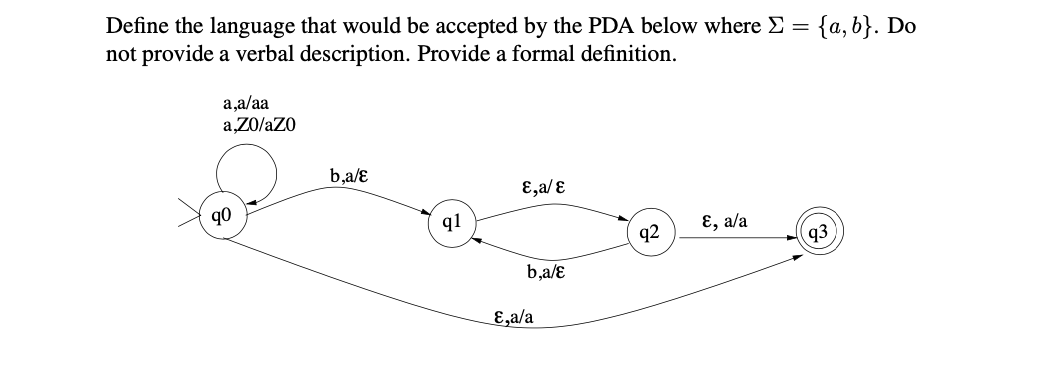 Solved Define the language that would be accepted by the PDA | Chegg.com