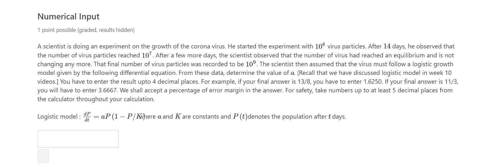 Solved Numerical Input 1 point possible (graded, results | Chegg.com