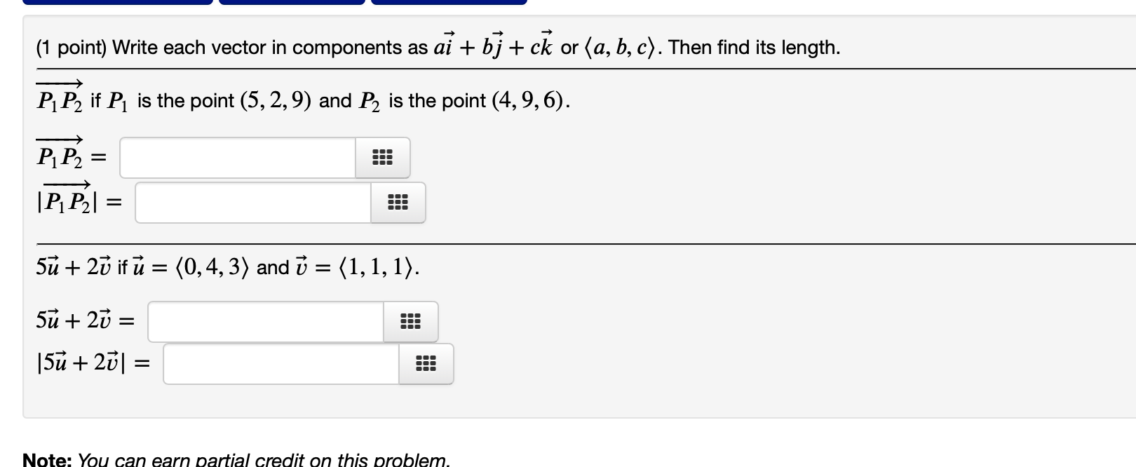 Solved (1 point) Write each vector in components as ai + bj | Chegg.com