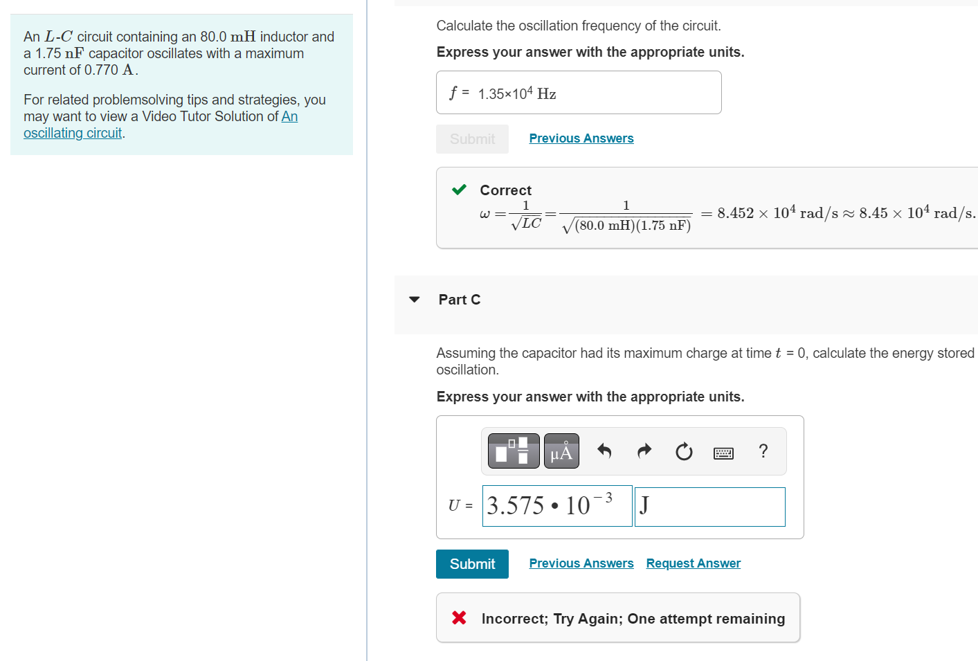 [solved] An L C Circuit Containing An 80 0 Mh Inductor An
