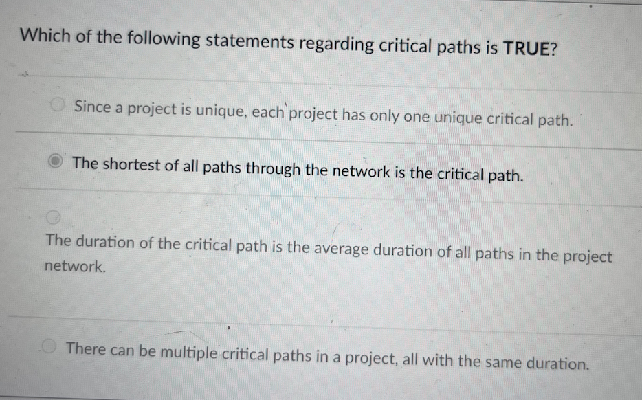Solved Which of the following statements regarding critical | Chegg.com