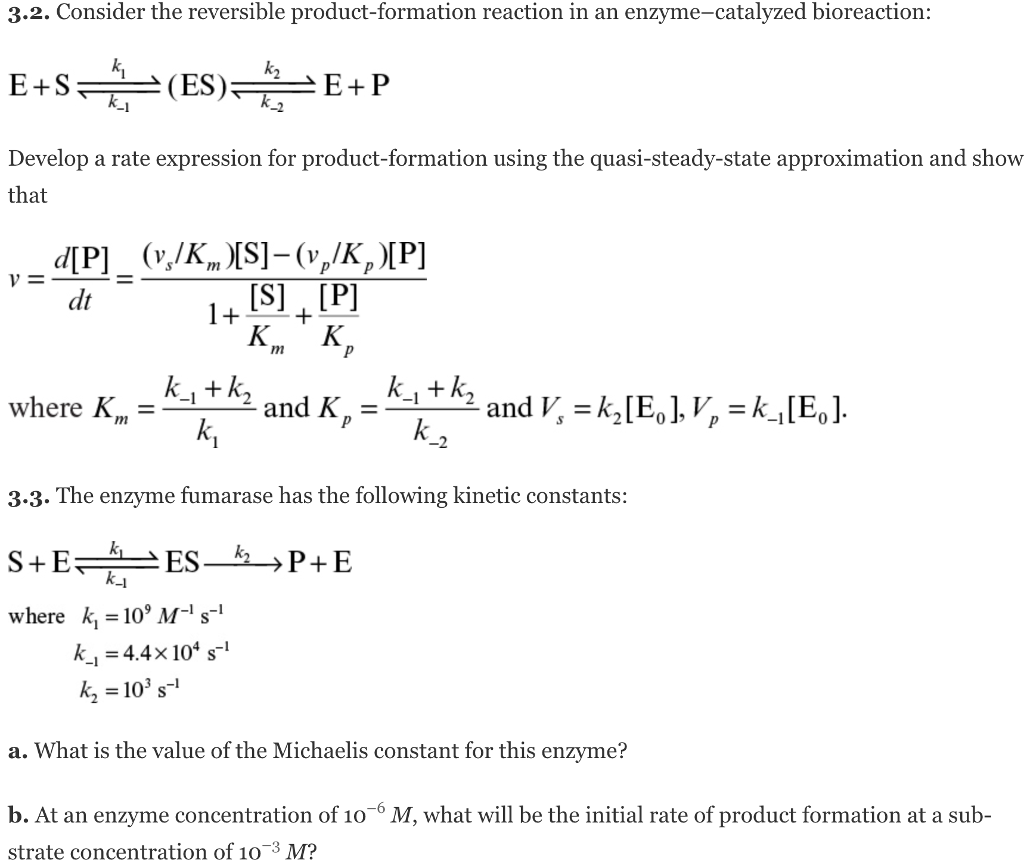 3.2. Consider the reversible product-formation | Chegg.com