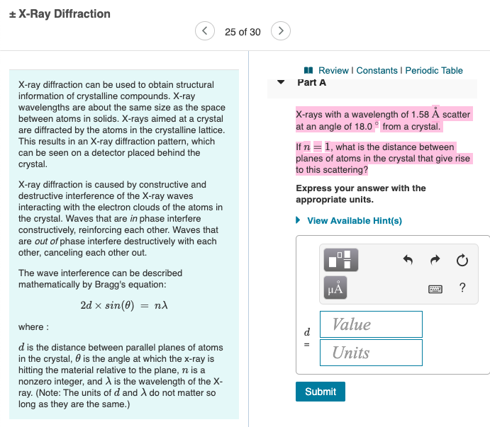 Solved + X-Ray Diffraction 25 of 30 > A Review Constants | Chegg.com