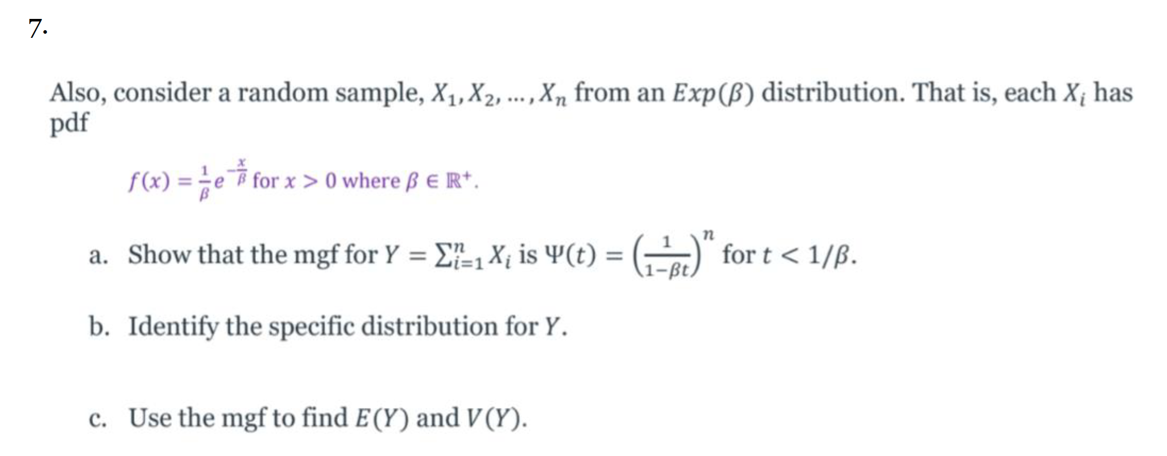 Solved 7 . Also, consider a random sample, X1, X2, ..., Xn | Chegg.com