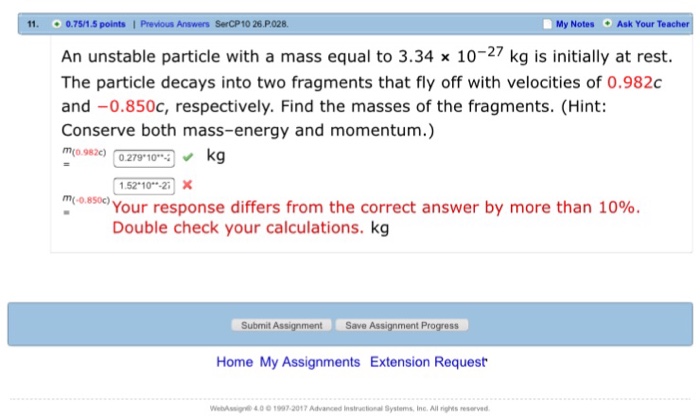 Solved An unstable particle with a mass equal to 3.34 times | Chegg.com