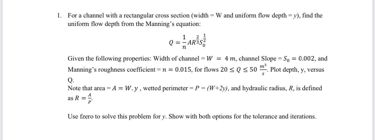 Solved For a channel with a rectangular cross section (width | Chegg.com