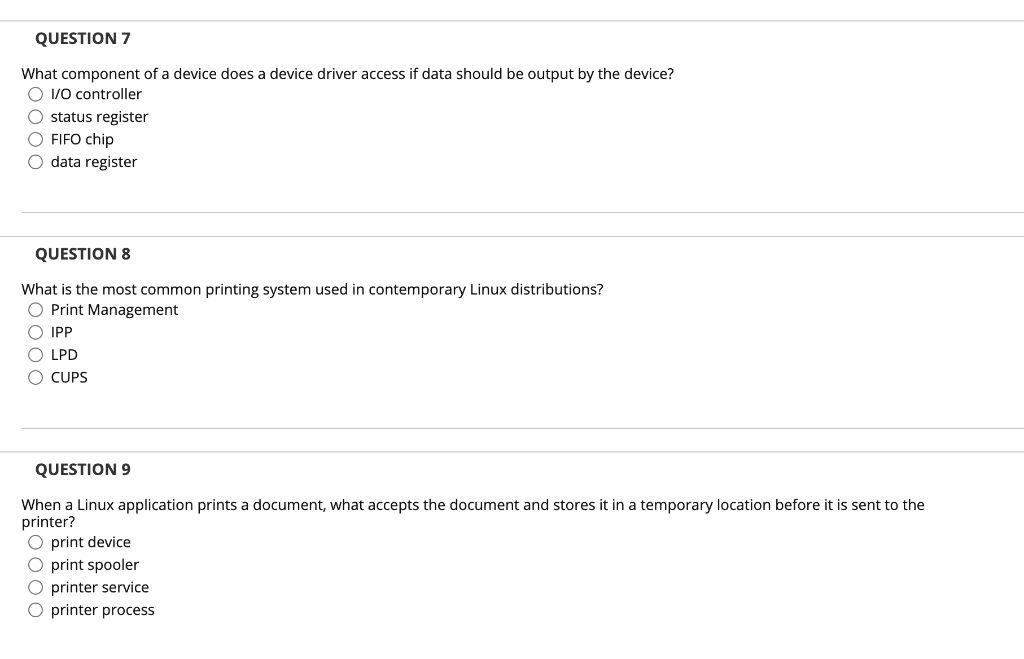 Solved QUESTION 7 What component of a device does a device | Chegg.com