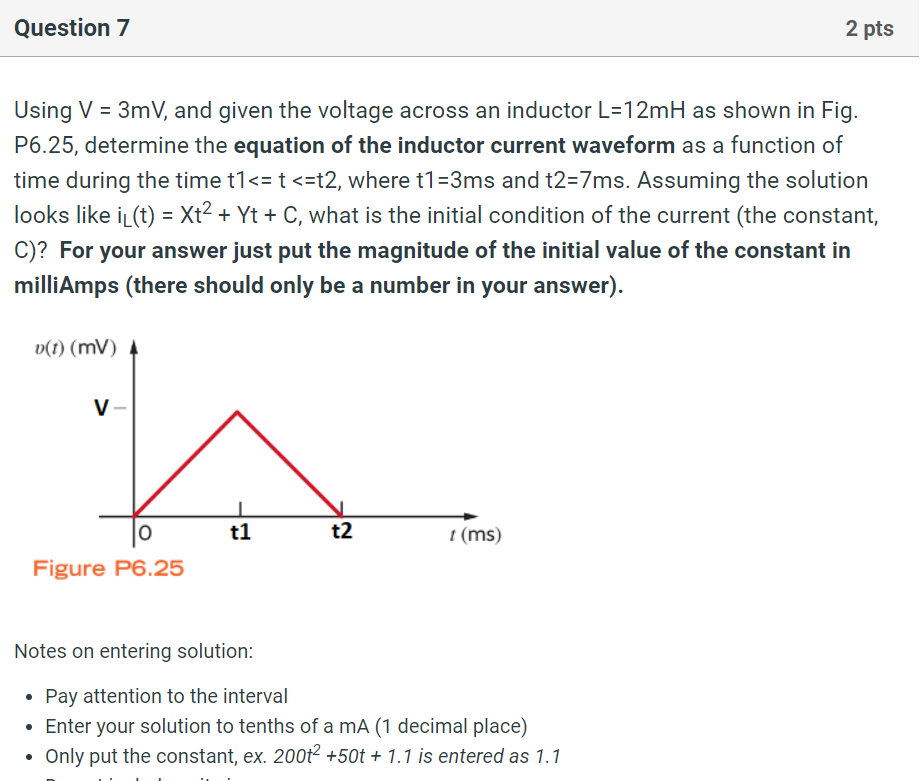 Solved Using V=3mV, and given the voltage across an inductor | Chegg.com