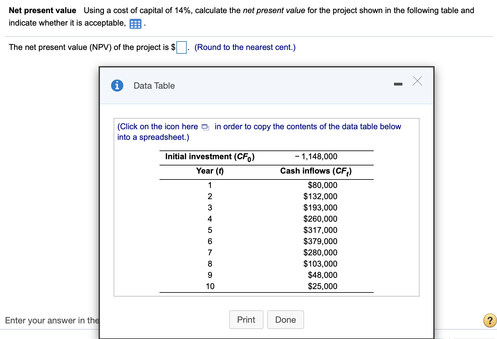 Solved Net present value Using a cost of capital of 14%, | Chegg.com
