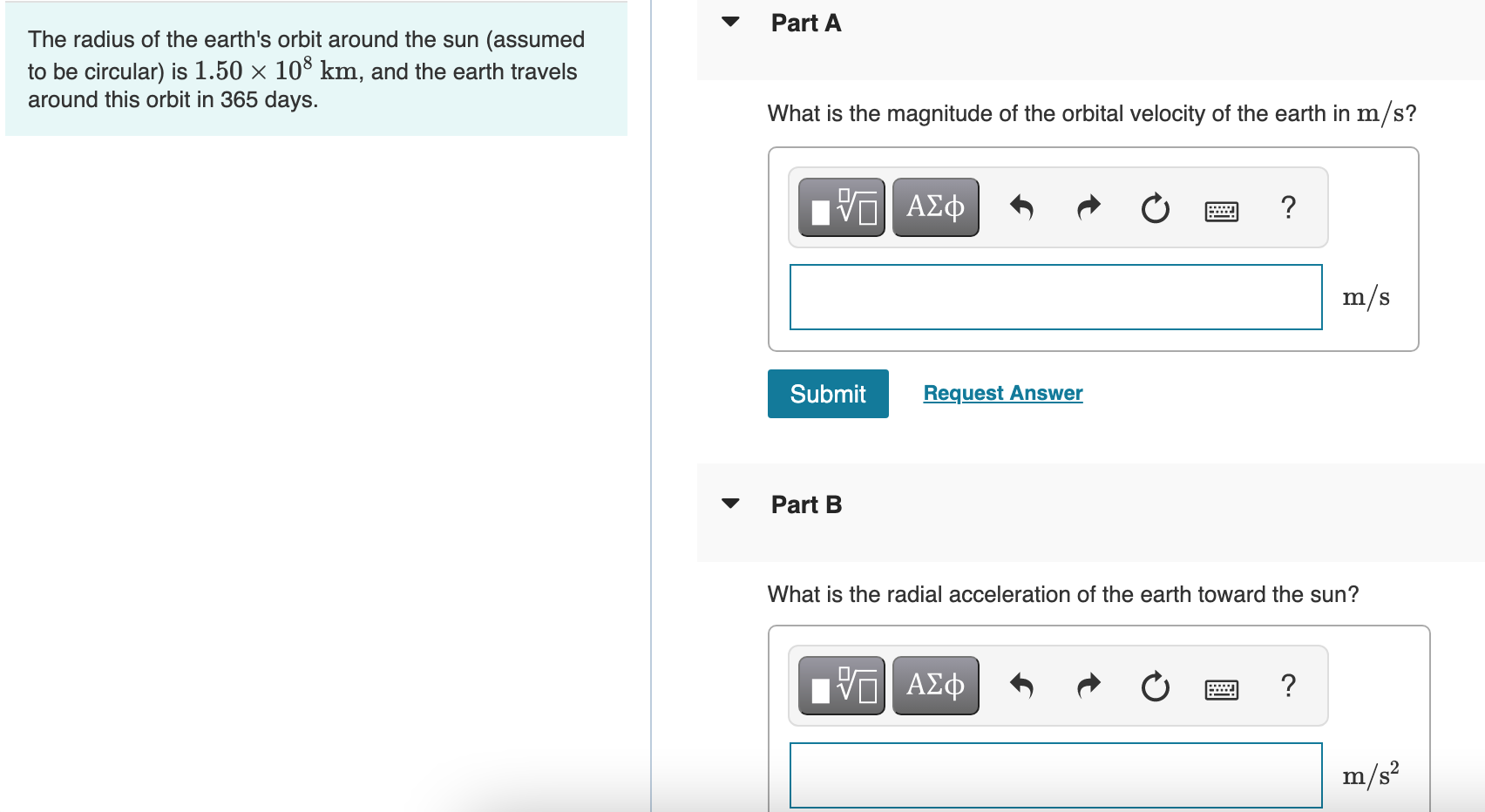 Solved The radius of the earth's orbit around the sun | Chegg.com