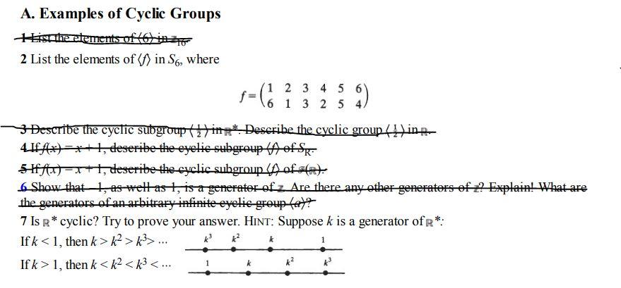 A. Examples of Cyclic Groups 2 List the elements of | Chegg.com