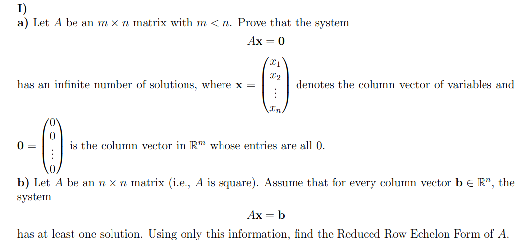 Solved I) a) Let A be an m x n matrix with m | Chegg.com