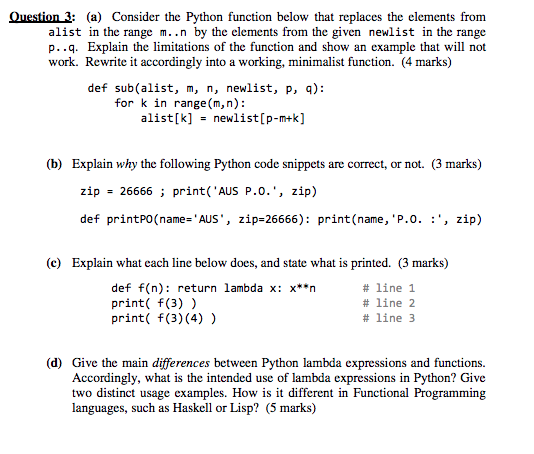 Solved Question 3: (a) Consider the Python function below | Chegg.com