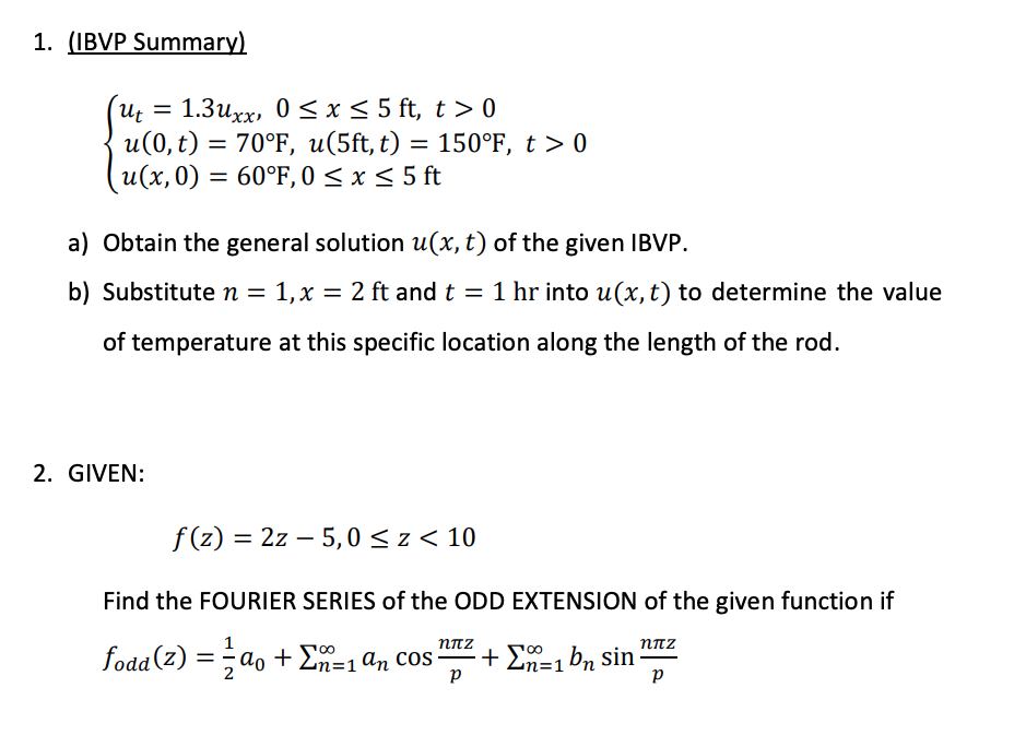 Solved 1. (IBVP Summary) = Ut = 1.3uxx, 0