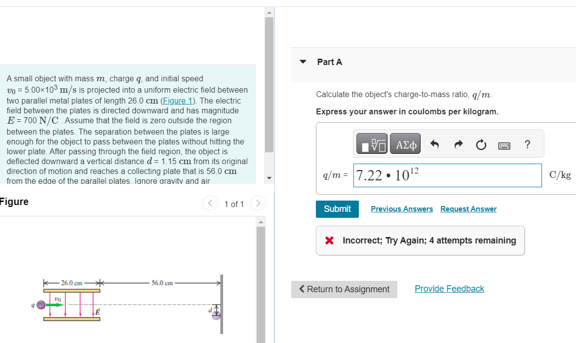 Solved A Small Object With Mass M Charge Q And Initial 