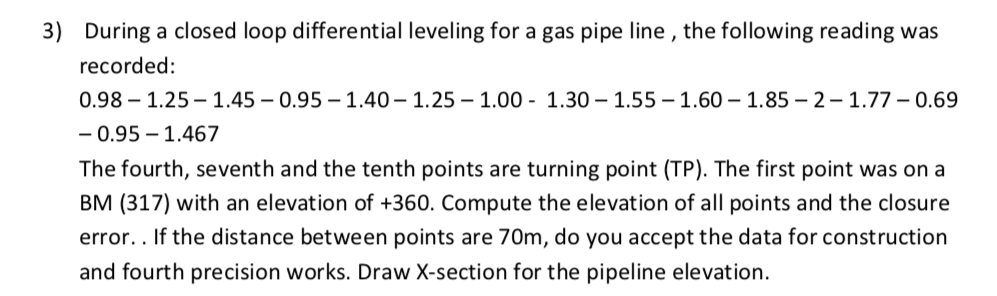 Solved During a closed loop differential leveling for a gas | Chegg.com