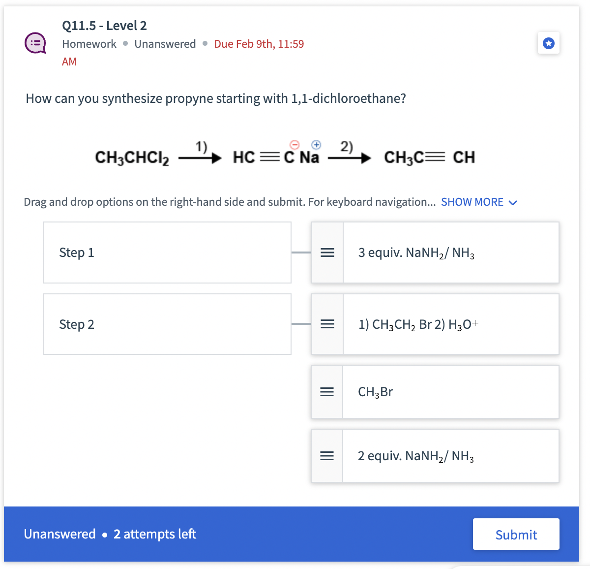 Solved Q11.5 - ﻿Level 2How can you synthesize propyne | Chegg.com