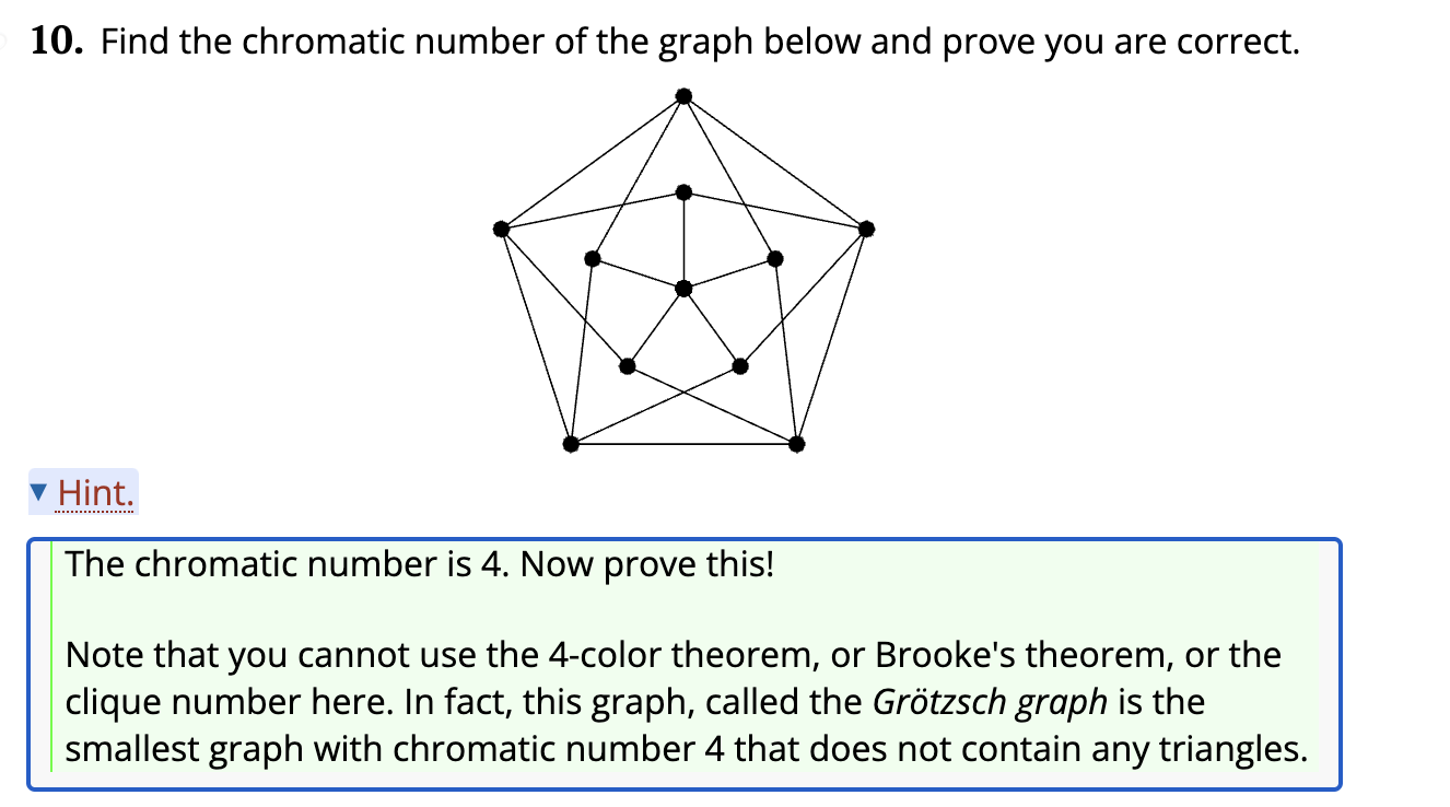 Solved Find the chromatic number of the graph below and | Chegg.com