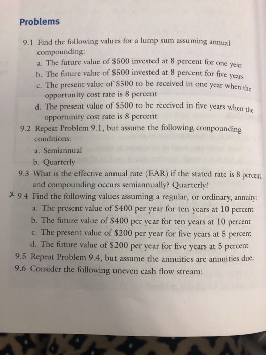 Solved Problems 9.1 Find the following values for a lump sum | Chegg.com