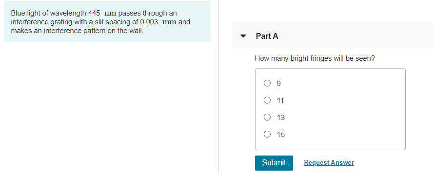 Solved Blue light of wavelength 445 nm passes through an | Chegg.com
