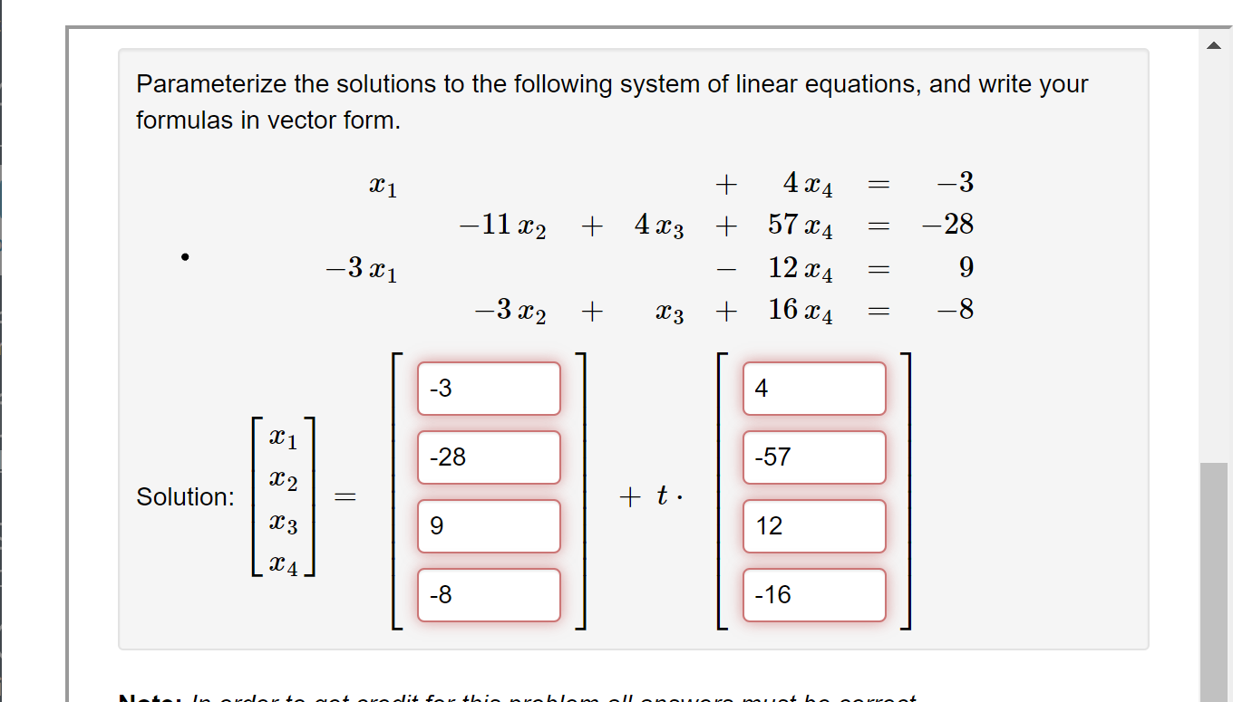 Solved Parameterize the solutions to the following system of | Chegg.com