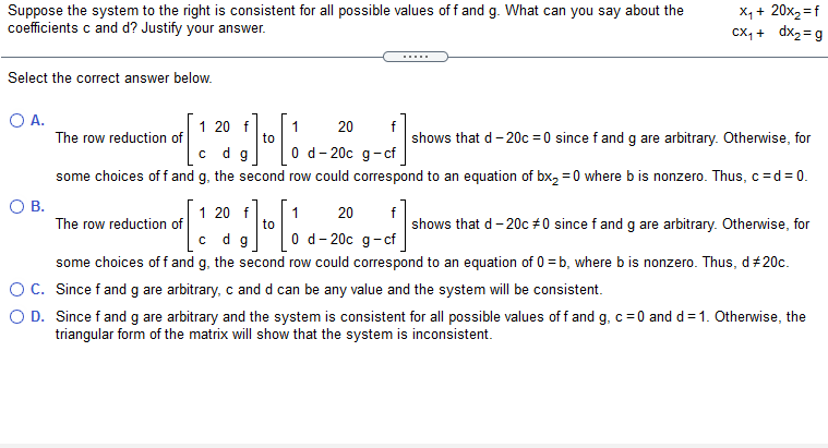 Solved Suppose the system to the right is consistent for all | Chegg.com