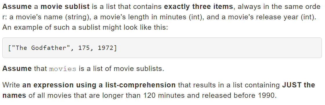 Solved Assume a movie sublist is a list that contains | Chegg.com