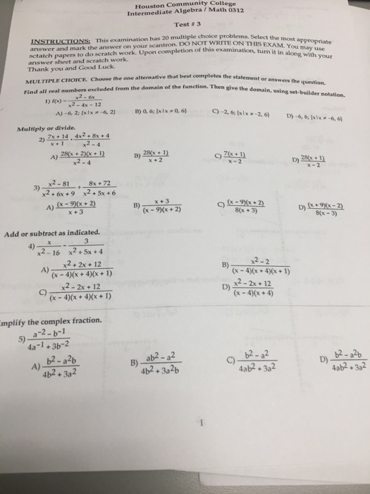 Solved College Houston Community Intermediate Algebra /Math | Chegg.com