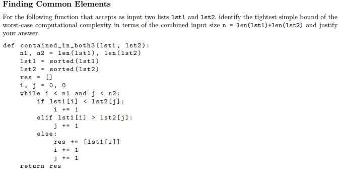 Solved Finding Common Elements For The Following Function