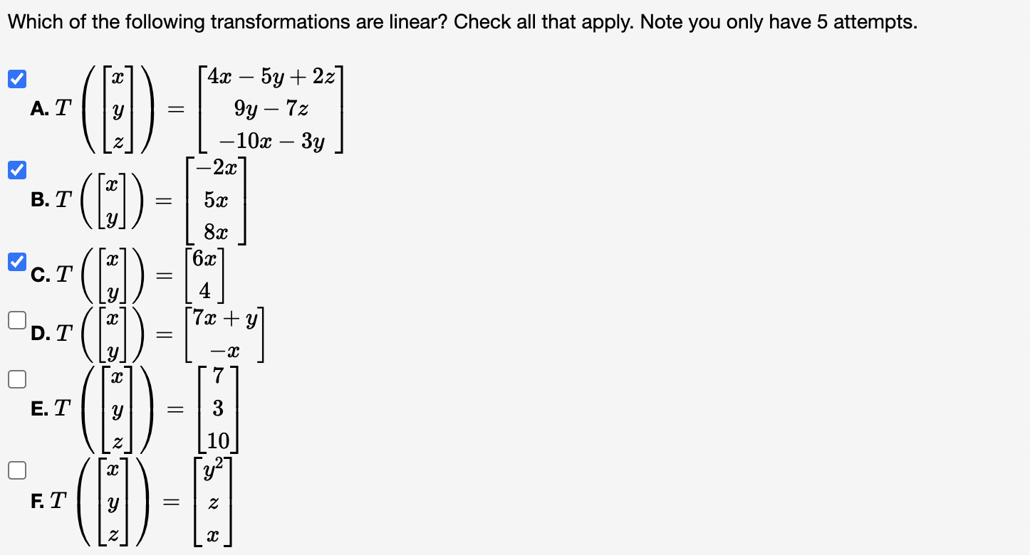 Solved Which of the following transformations are linear? | Chegg.com