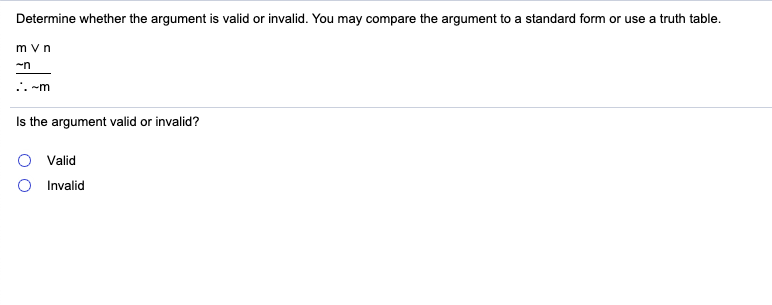 Solved Determine whether the argument is valid or invalid. | Chegg.com