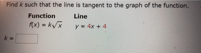 Solved Find k such that the line is tangent to the graph of | Chegg.com