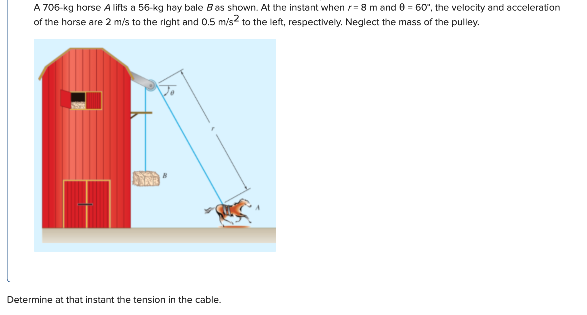 Solved A 706-kg horse A lifts a 56-kg hay bale B as shown. | Chegg.com